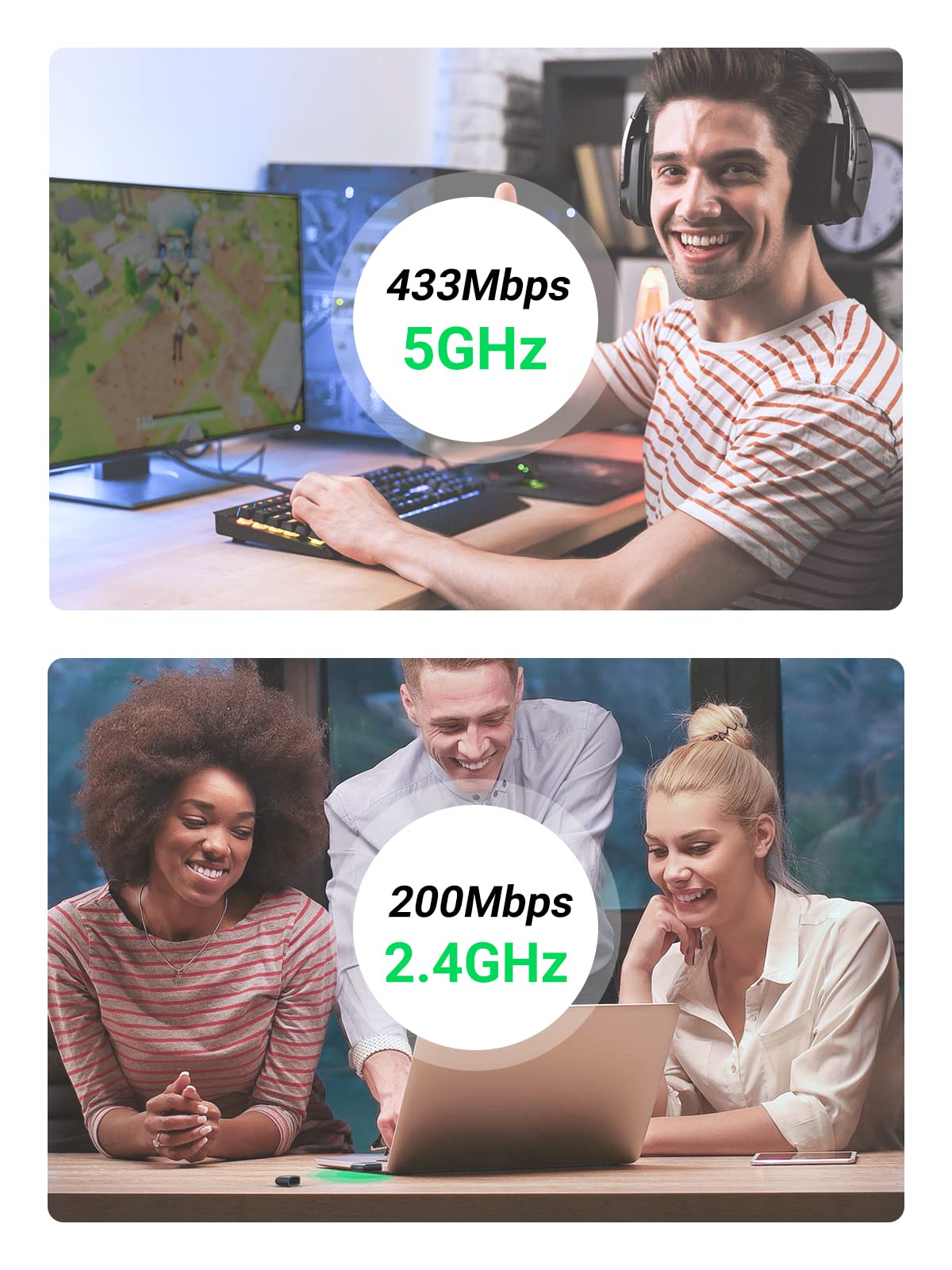 UGREEN AC650 USB WiFi Adapter for Desktop PC 5G 2.4G Dual Band WiFi Do ...